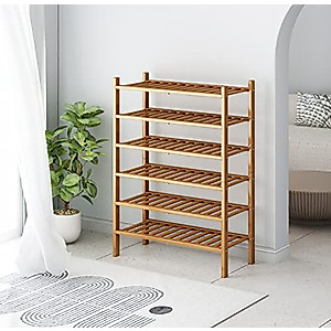 KSKSPE 4-Tier Free Standing Shoe Racks, Stackable | Beautiful | Natural | Functional | Sturdy, Bamboo Shoe Rack For Hallway Closet Living Room Entryway Organizer (4-Tier)