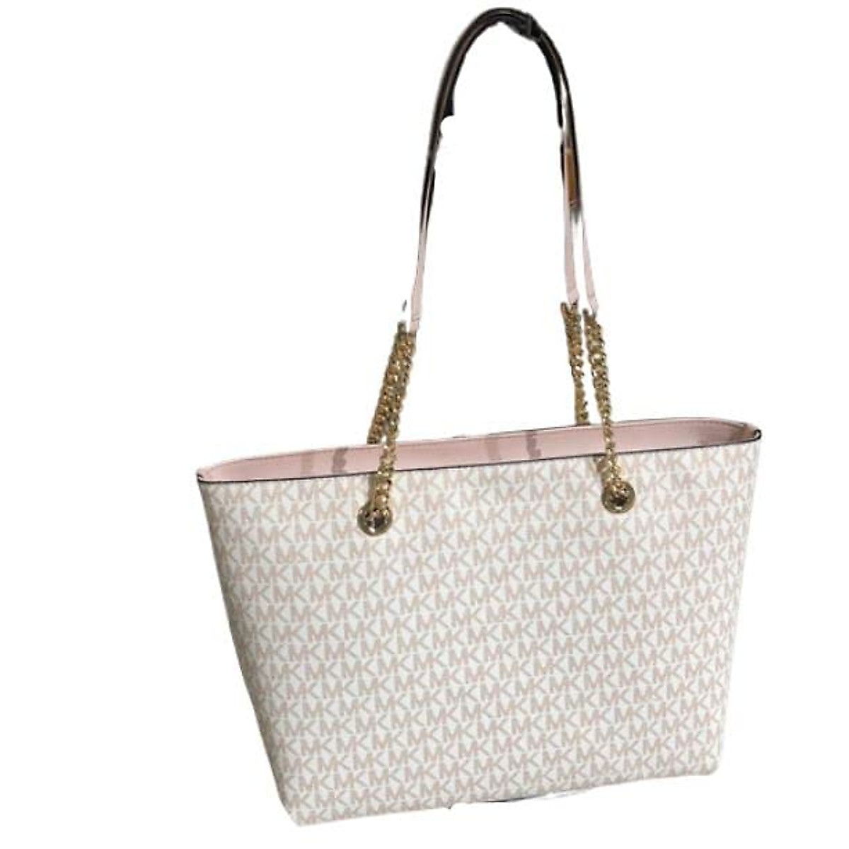 Michael Kors Jet Set Item Medium Front Pocket Chain Tote Bag Purse (Optic White/Rose Gold)