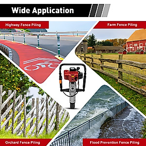 Pile Driver Hammer, 2 Stroke 52CC Gas Powered T Post Driver Hammer Drills Engine Air Cooling Single Cylinder Gasoline Petrol Garden Fencing Tool Machine with 2 Post Driving Head