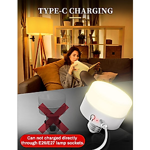 Rechargeable Battery Operated Light Bulb [2 Pack], Bright Rechargeable Light Bulbs, 3600mAh, 110lm, E26 Socket, Multiple Colors, Remote Control Puck Emergency Lamp,Timer,Dimmer,for Non-Hardwired