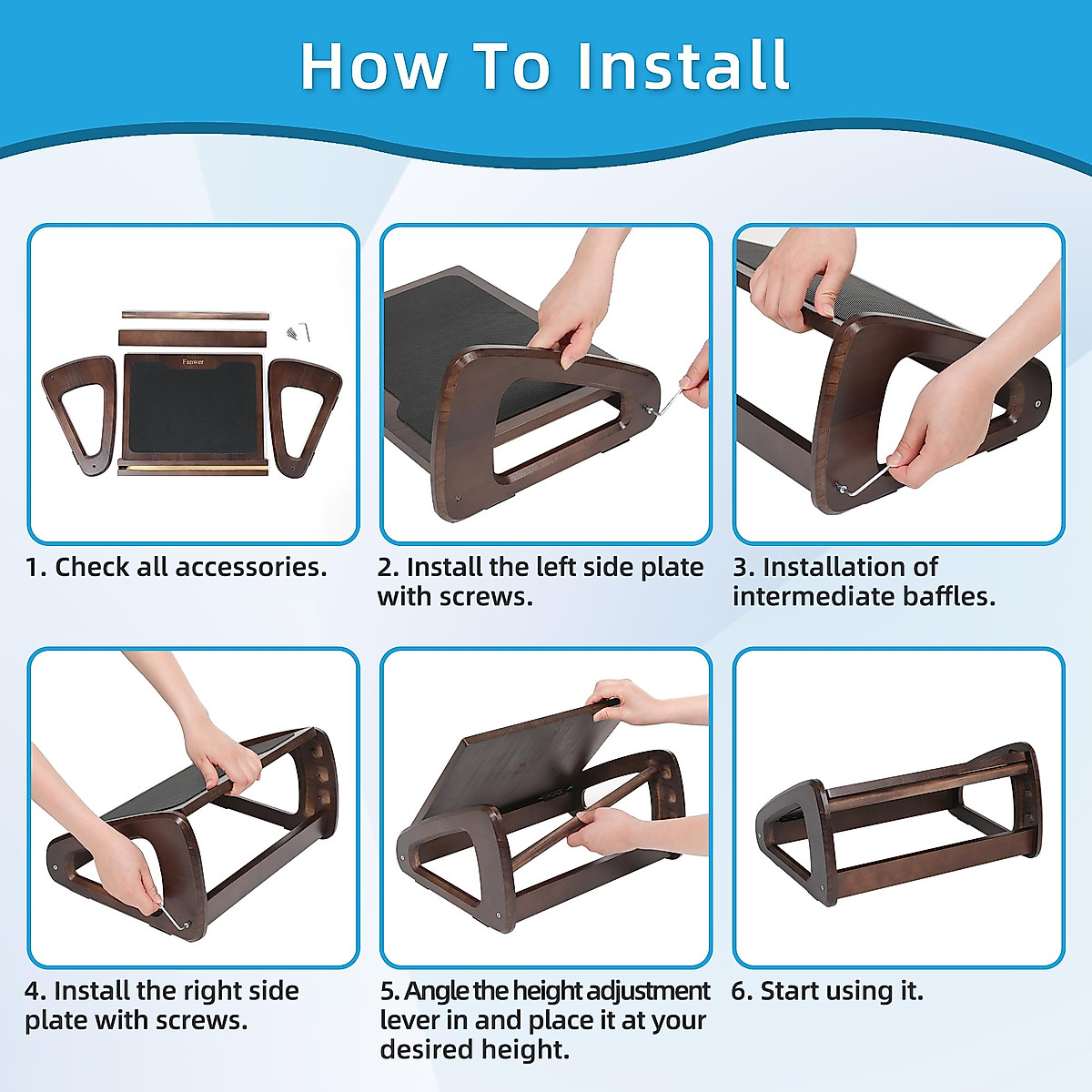 Fanwer 6 Height Adjustable Foot Rest for Under Desk at Work, Ergonomic Foot Stool with Massage Rollers, Ergonomic Tilted Footrest Foot Massager for Home Office Work