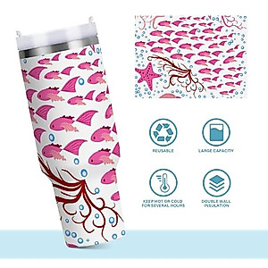DIGTIA Stainless Steel Insulated Tumbler w/Handle & Straw, Fish Bright Double Wall Vacuum Travel Coffee Mug Cup w/Lid, Leak-Proof Sports Sea Life Water Bottle,30oz
