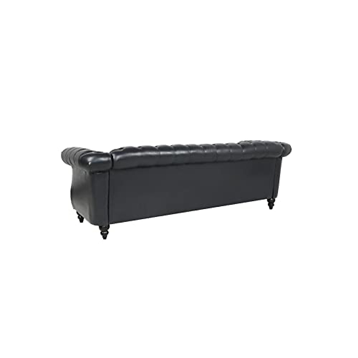DEINPPA Chesterfield Faux Leather Fabric Sofa with Rolled Arm and Nailhead 84" Modern Design Three Seater Sectional Couch for Home Furniture (Faux Leather, Black)