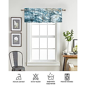 AmbeHome Art Marble Curtain Valances for Windows Decor, Window Valance Curtain for Kitchen Living Room Bedroom Short Drape Window Treatment 42"x18" Blue White Gold Liquid Abstract Ocean