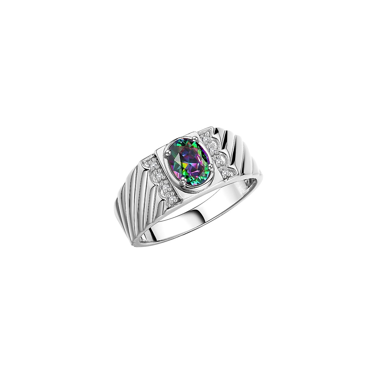 Rylos Sterling Silver Classic 8X6MM Oval Alexandrite Gemstone & Sparkling Diamond Ring - Birthstone Jewelry for Men -Size 11