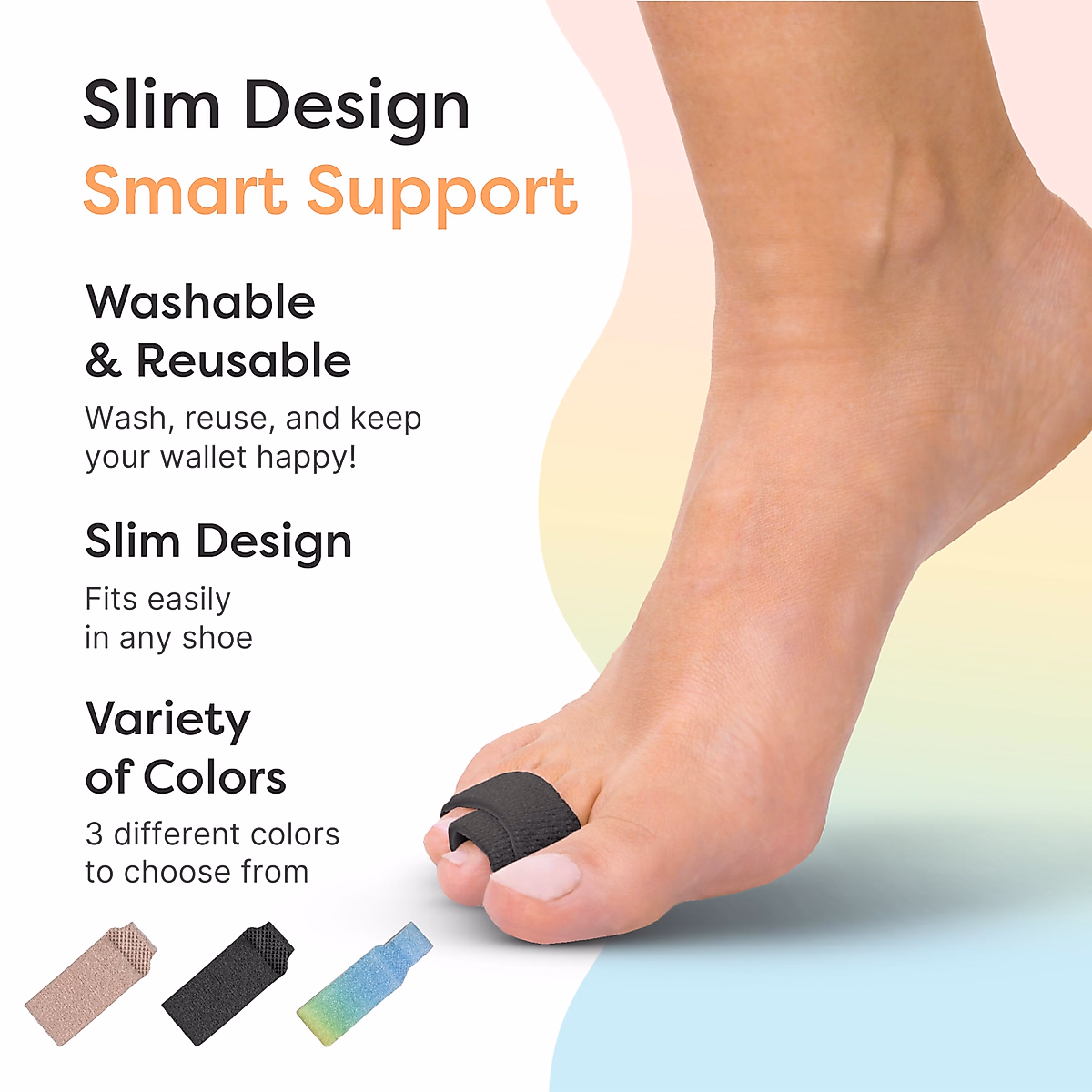 ZenToes Hammer Toe Corrector for Women & Men - Reusable Fabric Buddy Wraps for Broken Toes - Cushioned Toe Splint for Protection & Recovery & Hammertoe Straightener - 4 Count (OSFM, Black)