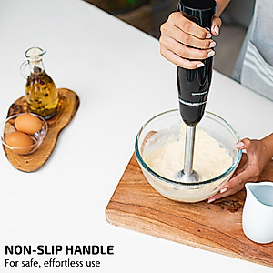 Ovente Electric Immersion Hand Blender 300 Watt 2 Mixing Speed with Stainless Steel Blades, Powerful Portable Easy Control Grip Stick Mixer Perfect for Smoothies, Puree Baby Food & Soup, Black HS560B