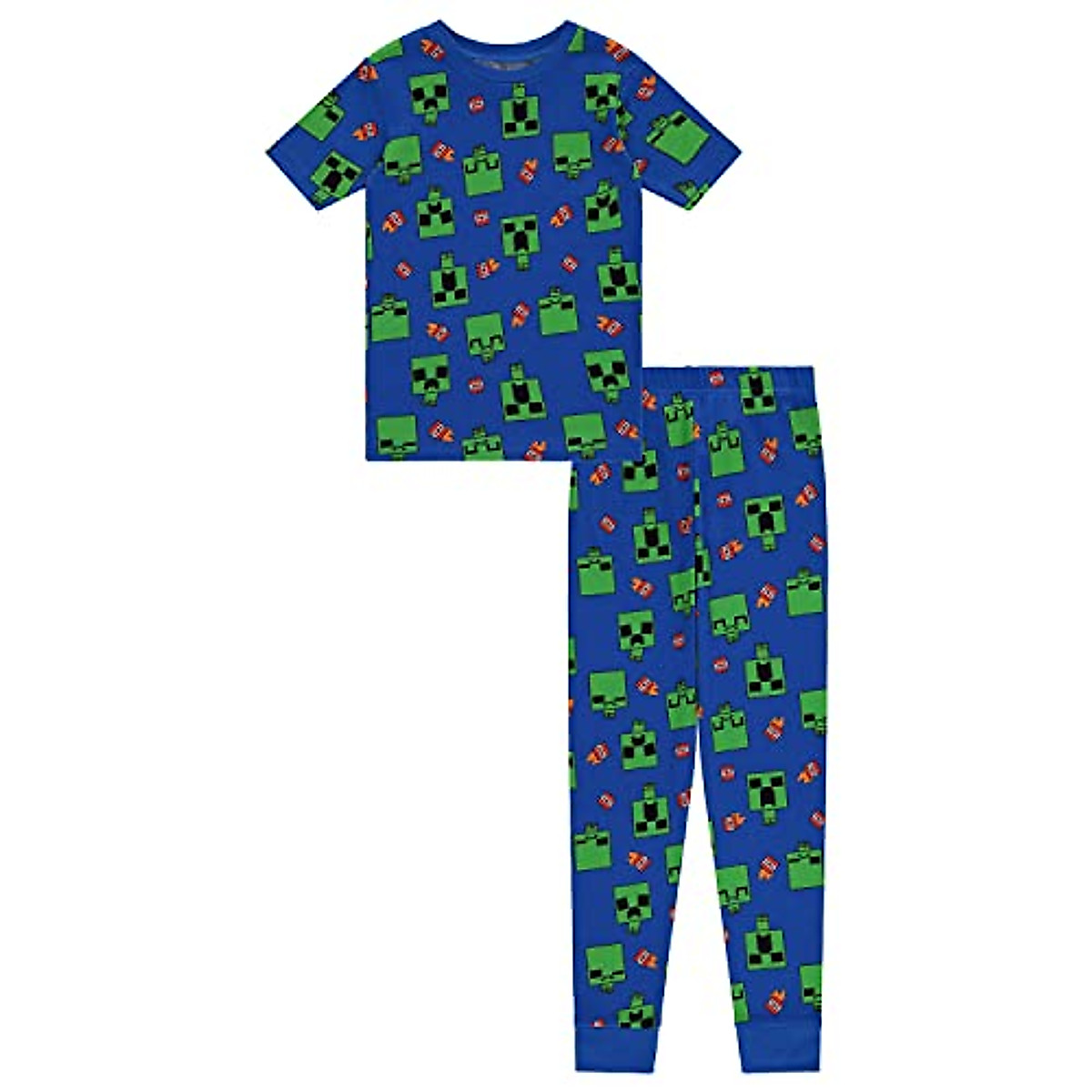 Minecraft Mojang Boys Pajamas Set - 4 Piece Short Sleeve Pajamas Set Creeper Pajamas (Navy Green, 8)