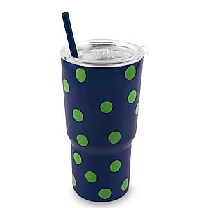 kate spade new york 20 Ounce Insulated Tumbler for Cold and Hot Drinks with Reusable Straw, Stainless Steel Travel Cup with Slide Top Lid, Sonnet Dot