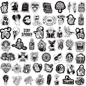 Cool Gothic Water Bottle Stickers 100 PCS Black White Vinyl Stickers for Laptop, Skateboard, Phone Case, Luggage and More