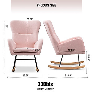 ONPNO Modern Rocking Accent Chair, High Backrest Glider Rocker for Baby Nursery, Uplostered Comfy Armchair for Living Room Bedroom (Pink)