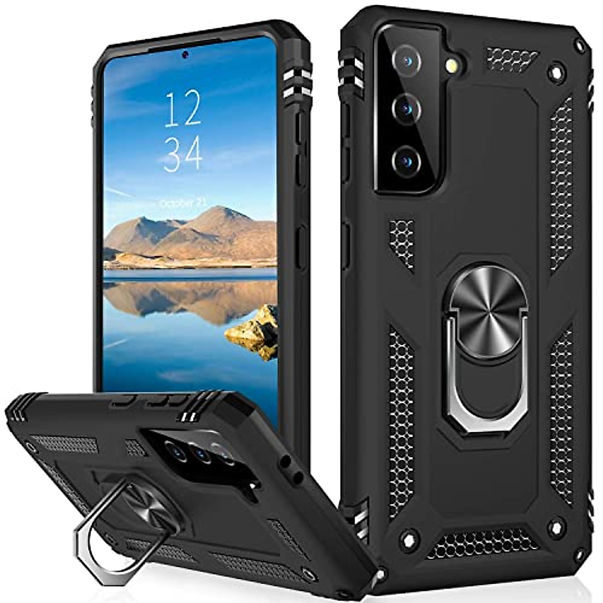 IKAZZ Galaxy S21 Plus Case,Samsung S21 Plus Cover Military Grade Shockproof Heavy Duty Protective Phone Case Pass 16ft Drop Test with Magnetic Kickstand for Samsung Galaxy S21 Plus Black