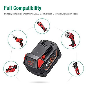 FirstPower 6.0Ah 18V M-18 Battery & Charger - Compatible with Milwaukee M-18 48-11-1852 18V Lithium XC Cordless Power Tools & Charger for M12 M14 M-18 Li-ion Battery