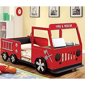 Furniture of America Jennen Novelty Metal Fire Truck Twin Bed in Red