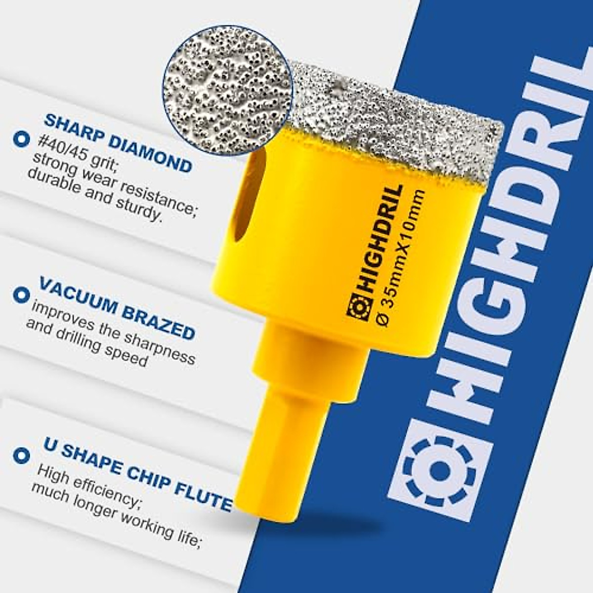Dry Diamond Core Drill Bit,HIGHDRIL 2pcs Diameter 25mm 1" with Triangle Shank Vacuum Brazed Hole Saw for Concrete Granite Marble Glass Porcelain Tile Masonry Brick