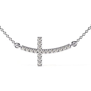Eternate 14k Solid Gold Diamond Sideways Cross Pendant Necklace for Women in Yellow, White, Rose Gold