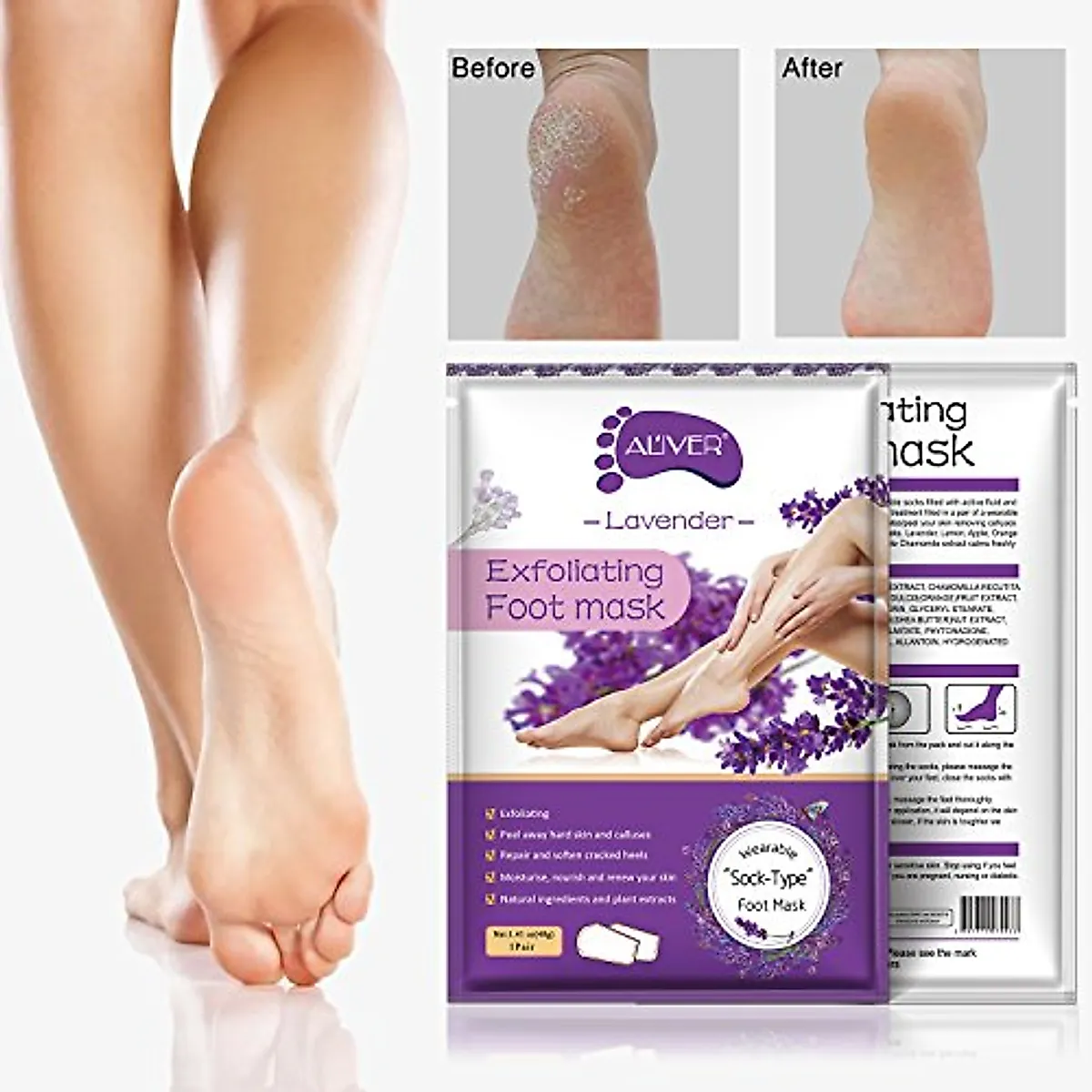 Foot Peel Mask,Exfoliating Foot Socks Calluses Remover Dead Skin, Moisturizing Feet Peeling Mask for Dry Skin,Repair Rough Heels, Get Silky Soft Feet - 5Pack
