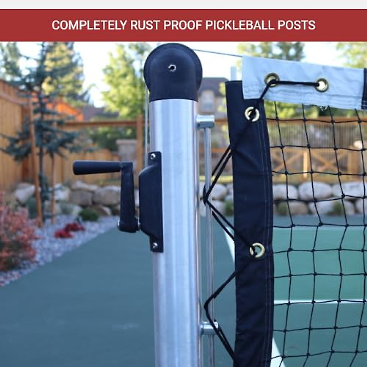 Dominator In Ground Pickleball System - Includes Two Heavy Duty Round Pickleball Posts with Net and Sleeves - Aluminum, Rust Free, and Follows USAPA Standards