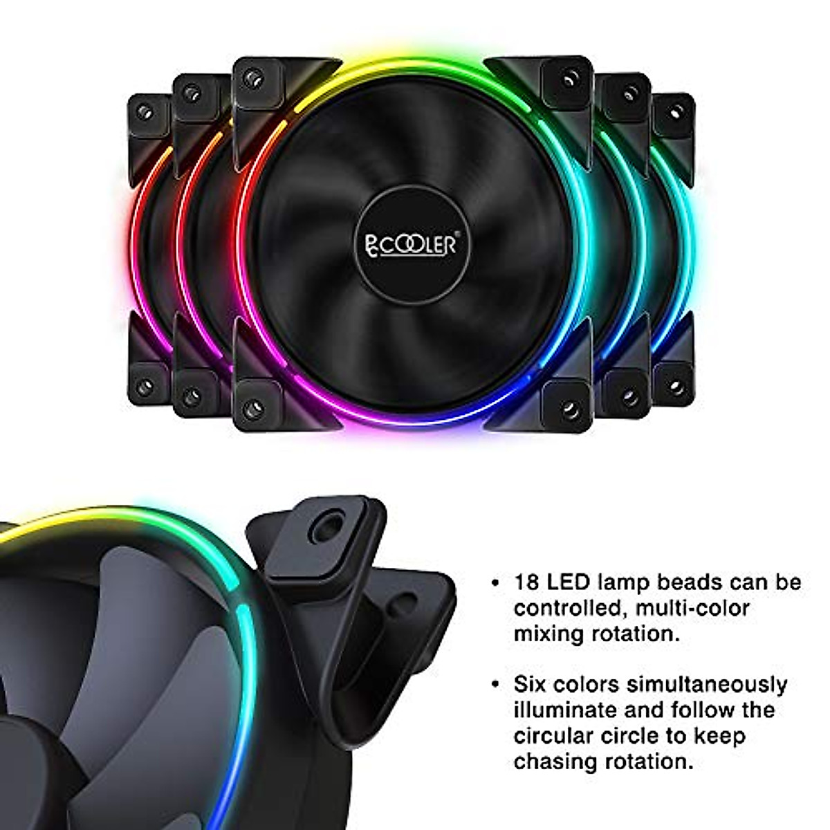 PCCOOLER 120mm Case Fan 3 Pack Computer Case Fans PWM Cooling PC Fans,Dual Light Loop Quiet Fan/Multiple Light Modes with Controller for PC Cases