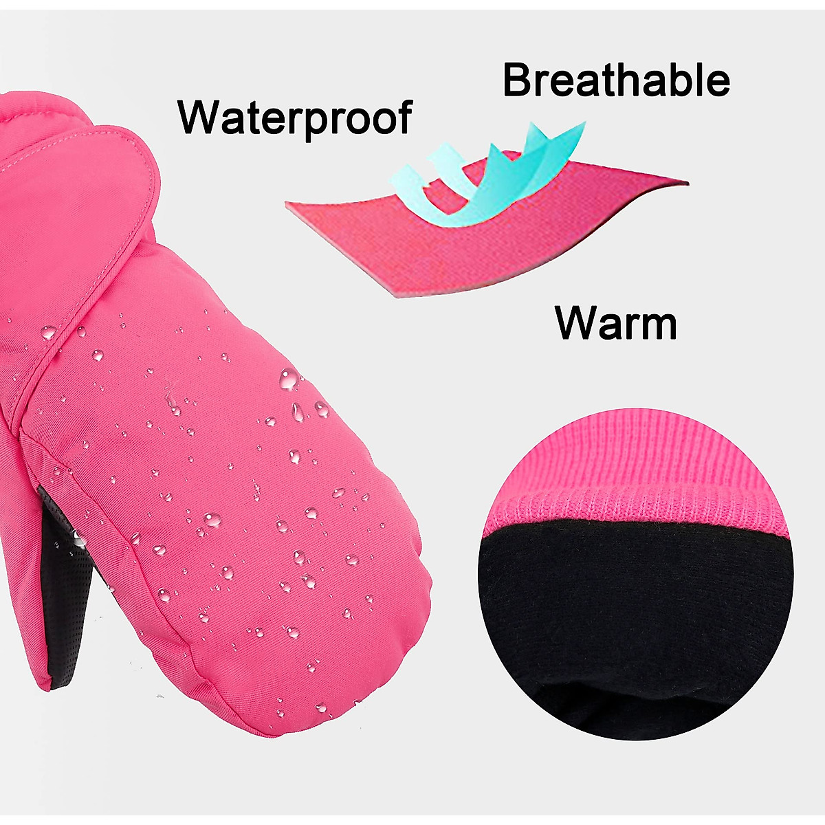 SimpliKids Boys Mittens for Kids Sports Insulation Waterproof Winter Snow Mittens,S,Fuchsia