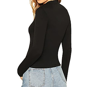 Verdusa Women's Basic Mock Neck Slim Fitted Long Sleeve Pullovers Tee Tops Black S