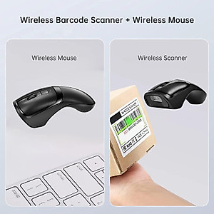 THARO New Wireless Mouse Barcode Scanner, 2-in-1 Design 2D Handheld Barcode Scanner with Wireless Mouse Functions for POS System,Store,Supermarket, Warehouse.(Black)
