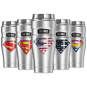 THERMOS Superman USA American Flag Shield Logo STAINLESS KING Stainless Steel Travel Tumbler, Vacuum insulated & Double Wall, 16oz