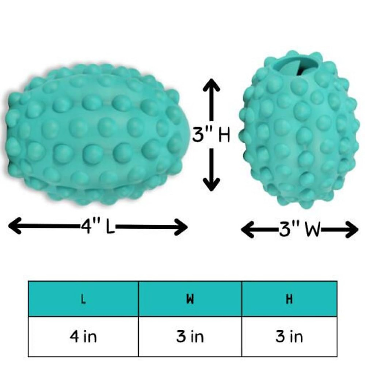 Dog Toy Topia Dog Toys ∣ Dog Toys for Aggressive Chewers ∣ Rubber Ball Dog Toys Soft Treat Dispensing Dog Toys for Large Dogs Rugby Treat Ball Toys, Turquoise, Pack 1