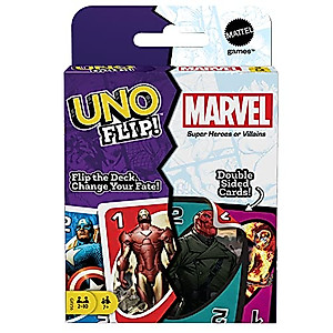 Mattel Games UNO FLIP Marvel Card Game with 112 Cards, Gift for Kid, Family & Adult Game Night for Players 7 Years & Older