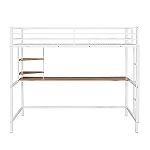Harper & Bright Designs Twin Loft Bed with Desk, Metal Loft Bed Frame with Storage Shelves (Twin Size, White)
