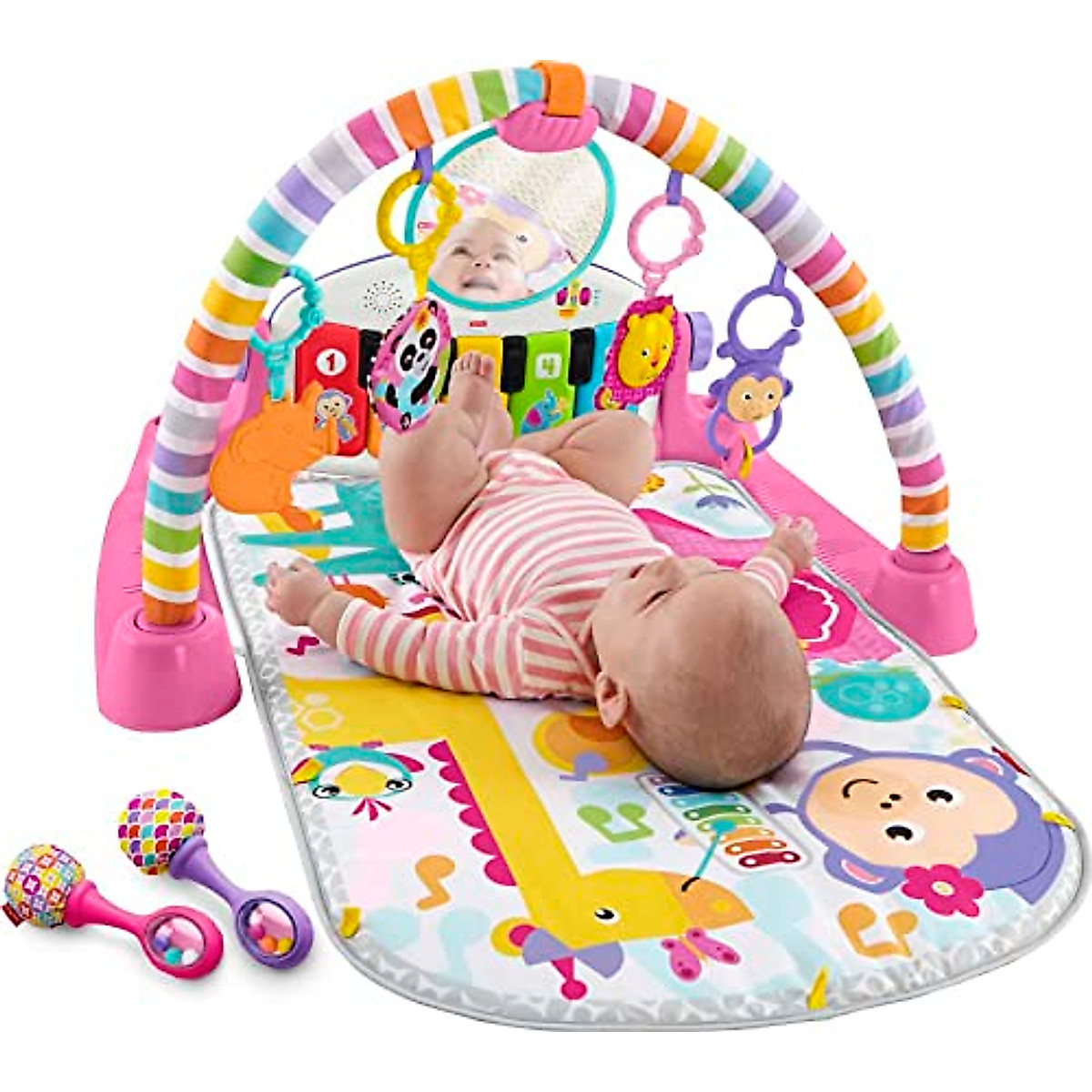 Fisher Price Baby Gift Set Deluxe Kick & Play Piano Gym & Maracas, Playmat & Musical Toy with Smart Stages Learning Content plus 2 Rattles (Amazon Exclusive)