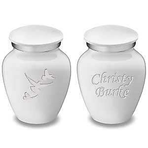 GetUrns Keepsake Embrace Dove Cremation Urn with Custom Engraving (White)