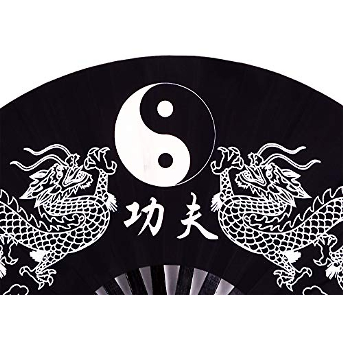 Amajiji Large Rave Folding Hand Fan for Men/Women, Chinese Japanese Kung Fu Tai Chi Handheld Fan Performance Fan Festival Gift Fan Craft Fan Folding Fan Dance Fan (Black Dragon)