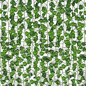 QKUI Fake Ivy-12 Pcs 79.08Feet/Each 6.59ft Artificial Ivy Leaf Plants，Silk Ivy Garland Greenery Artificial for Party Garden Outdoor Wedding Wall for Home, Birthday, Party Decoration (Ivy Leaf)