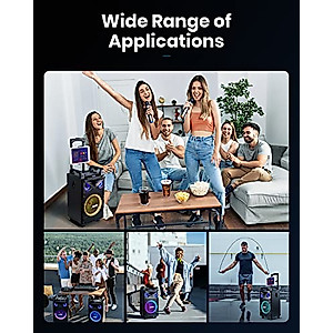 Moukey Karaoke Machine, 10" Woofer Portable PA System, Bluetooth Speaker with 2 Wireless Microphones, Lyrics Display Tablet Holder, Party Lights & Echo/Treble/Bass Adjustment Support REC/AUX/USB/TF