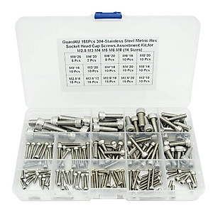 Guard4U 155Pcs 304-Stainless Steel Metric Hex Socket Head Cap Screws Assortment Kit,for M2.5 M3 M4 M5 M6 M8 (14 Sizes)