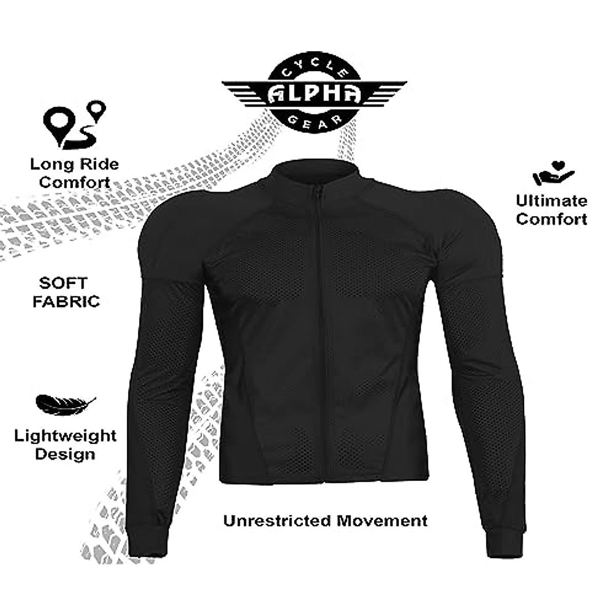 ALPHA CYCLE GEAR Motorcycle Shirt Armor Mesh Moto Riding Armour Jacket for Men and Women (as1, alpha, l, regular, regular, Black)