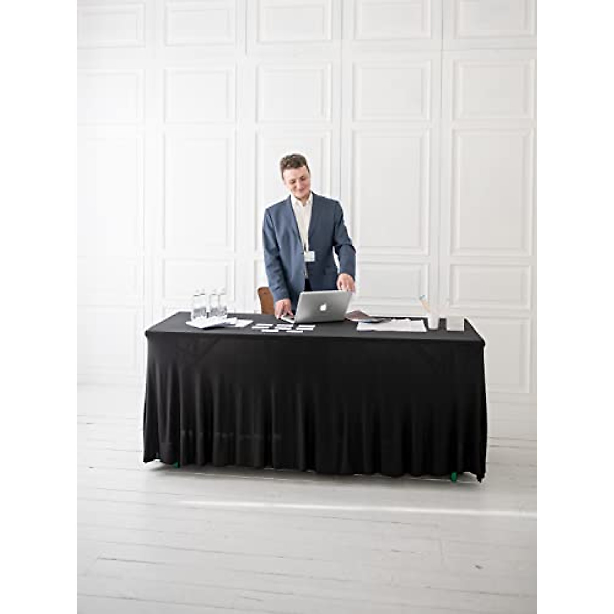 Your Magic Moment Spandex Table Skirts for Rectangle Tables 6ft and Fitted Table Cover 1 Piece, Wrinkle Resistant Tablecloth with Skirt, Spandex Table Cover and Black Table Skirt