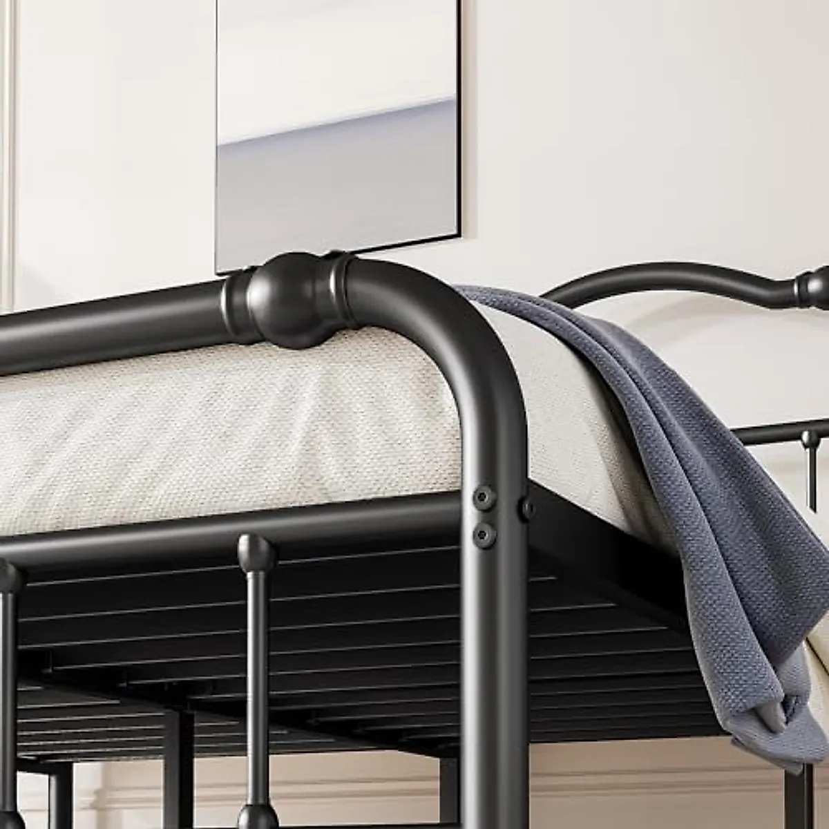 Breezehome California King Bed Frame with Headboard and Footboard, 18in High, Heavy Duty Metal Platform Bed Frame, Noise Free, Easy Assembly, No Box Spring Needed, Vintage Style, Black