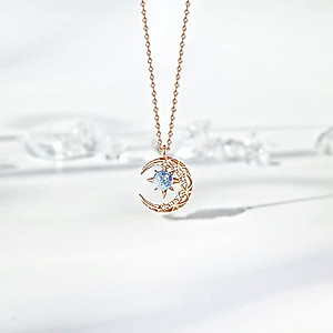 FUTIMELY Sparkling Zircon Crystal Necklace for Women,Blue Starry Sky Galaxy Sun Moon Pendant Necklace,Simple Fashionable Star Necklace (Gold)
