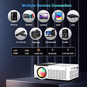 Projector with 5G WiFi and Bluetooth,2023 Upgrade 9000Lumens Full HD 1080P Supported Portable Projector,5.1 Bluetooth Mini Outdoor Movie Projector Compatible with HDMI,USB,AV,Laptop and Smartphone