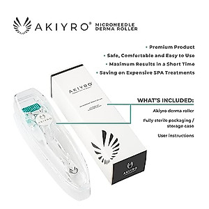 AKIYRO Derma Roller Titanium - 0.30mm Microderm Roller - Microneedle Roller with Case-Personal Use Microneedling Roller -192 Micro Needle Dermal Roller - At Home Microdermabrasion Face Roller (Green)