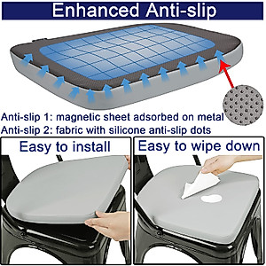 BUYUE 14" Metal Chair Cushions with Magnetic Set of 4, Luxury PU Leather Waterproof Anti-Slip Seat Pads for Kitchen Cafe Dining Bistro Stackable Chairs (U-Shape, Light Gray, 4)