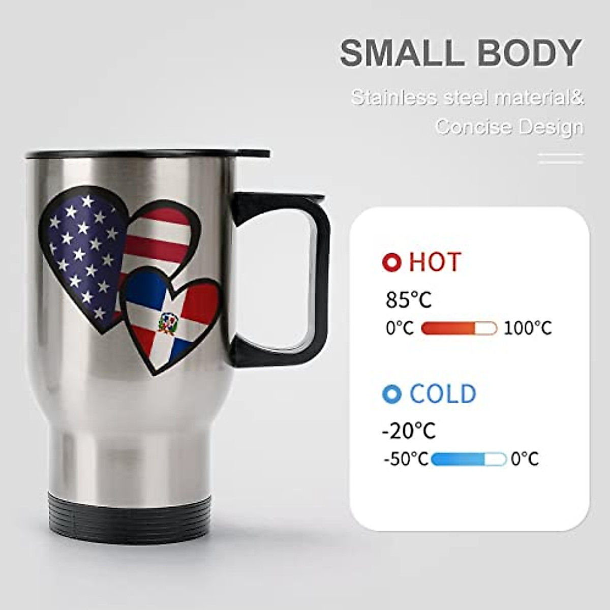 Interlocking Hearts USA Dominican Republic Flag 14 Oz Travel Coffee Mug Stainless Steel Vacuum Insulated Cup with Lid