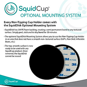 SquidCup Non-Tipping Portable Universal Cup, Can, and Bottle Holder for Boats, (Black/Teal 2 Pack) Includes Optional SquidDisk Mount for Textured Surfaces
