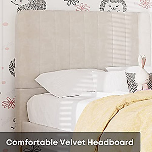 LIKIMIO Full Size Bed Frame, Platform Bed Full with Upholstered Headboard and Strong Metal/Wood Supports, Easy Assembly, Noise-Free, No Box Spring Needed, Beige