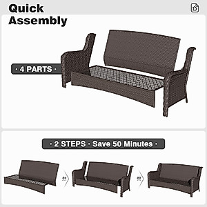 ovios 6 Pieces Patio Furniture Set with 30" Fire Pit Table, Outdoor Wicker Sofa with Ottomans, Comfy Cushions, High Back Couch Conversation Set, Brown Rattan, Orange Red