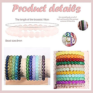 SROBENZ 15-24 PCS 8mm Crystal Round Beaded Bracelet Set Healing Glass Stretch Bracelets for Women Girl Men Round Beads Elastic Bracelets