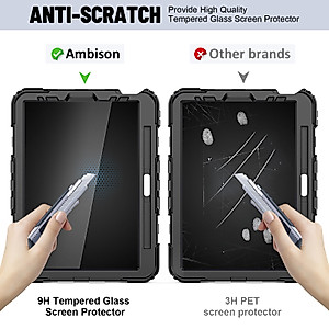 iPad Air 5/4 Case 10.9'' 2022/2020, iPad Pro 11 Case 2021/2020/2018, [Kid Proof] Ambison Full Body Protective Case with 9H Tempered Glass Screen Protector, 360° Rotatable Kickstand/Hand Strap (Black)