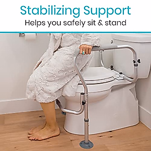 Vive Toilet Safety Rail Frame - Grab Bars for Bathroom - Fall Prevention - Adjustable Non Slip for Adults, Seniors, Elderly, Disabled, Handicapped - Padded Handle Support - Medical Device for Home Use
